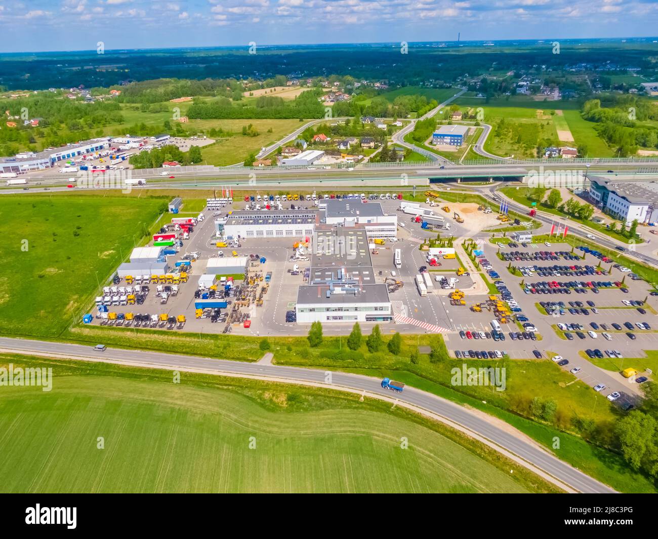 Aerial view of warehouse storages or industrial factory or logistics ...