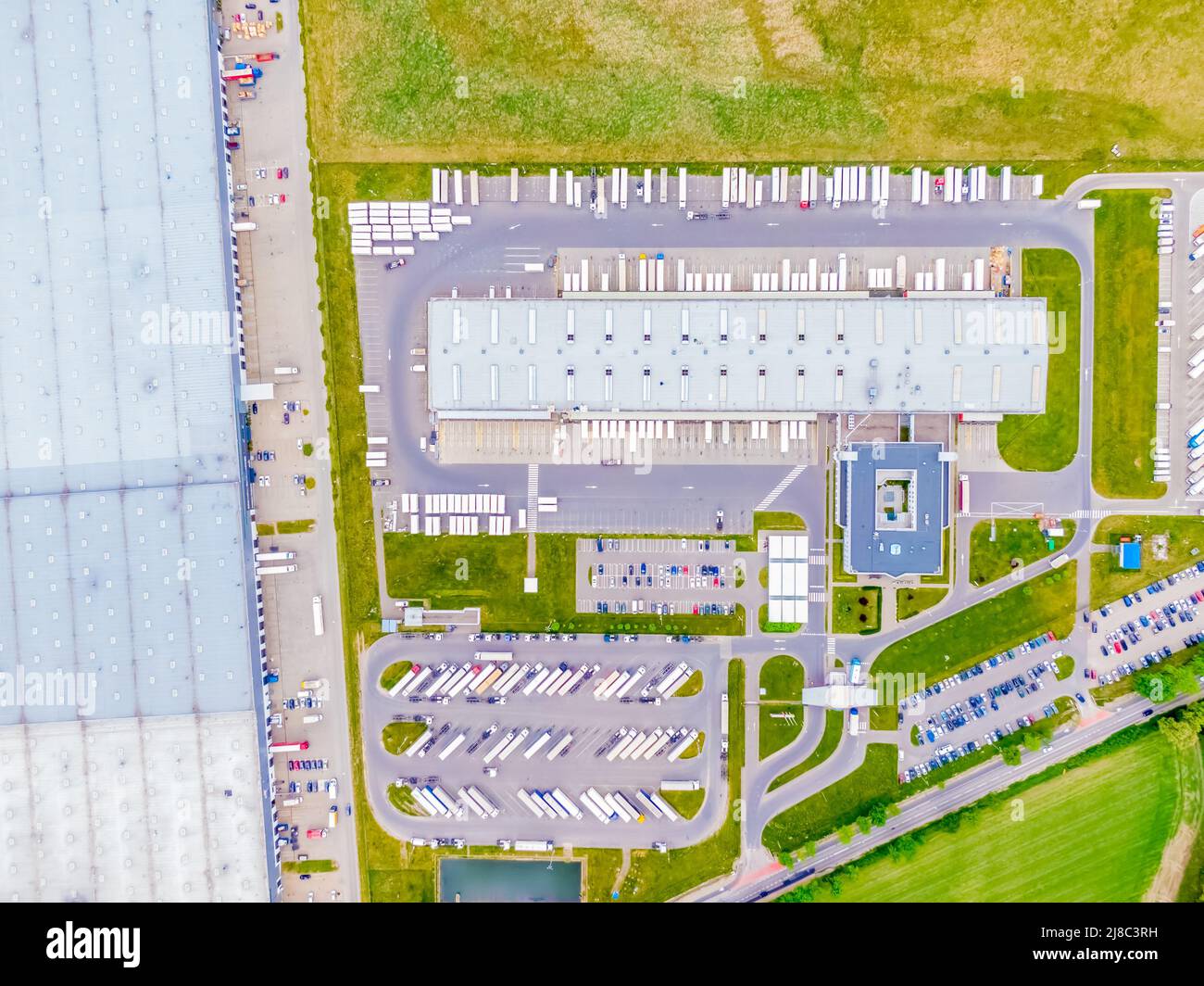 Aerial view of warehouse storages or industrial factory or logistics ...