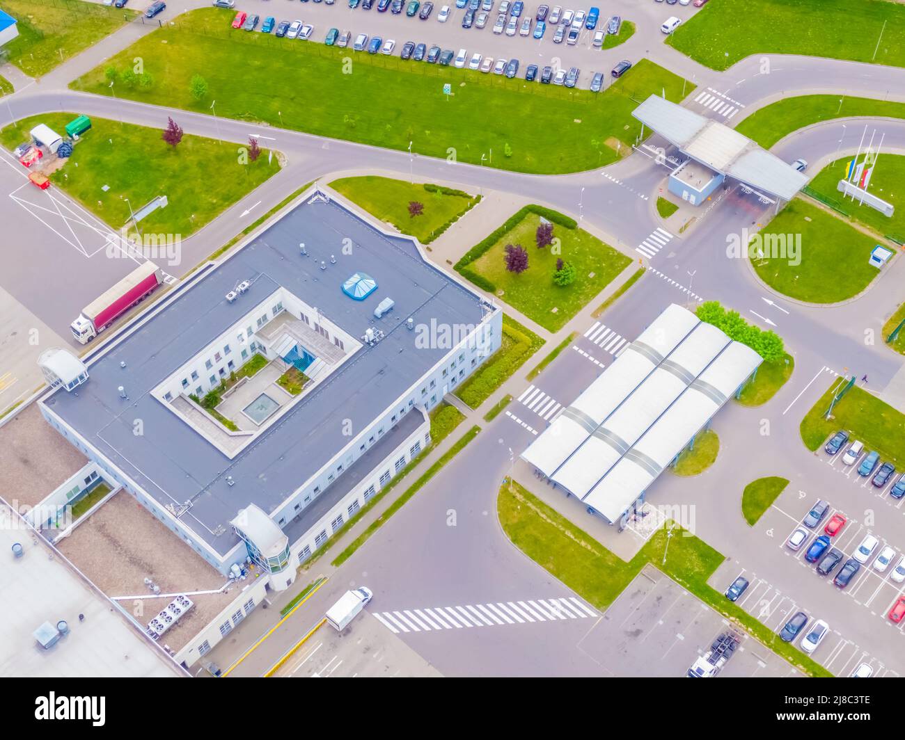 Aerial view of warehouse storages or industrial factory or logistics ...