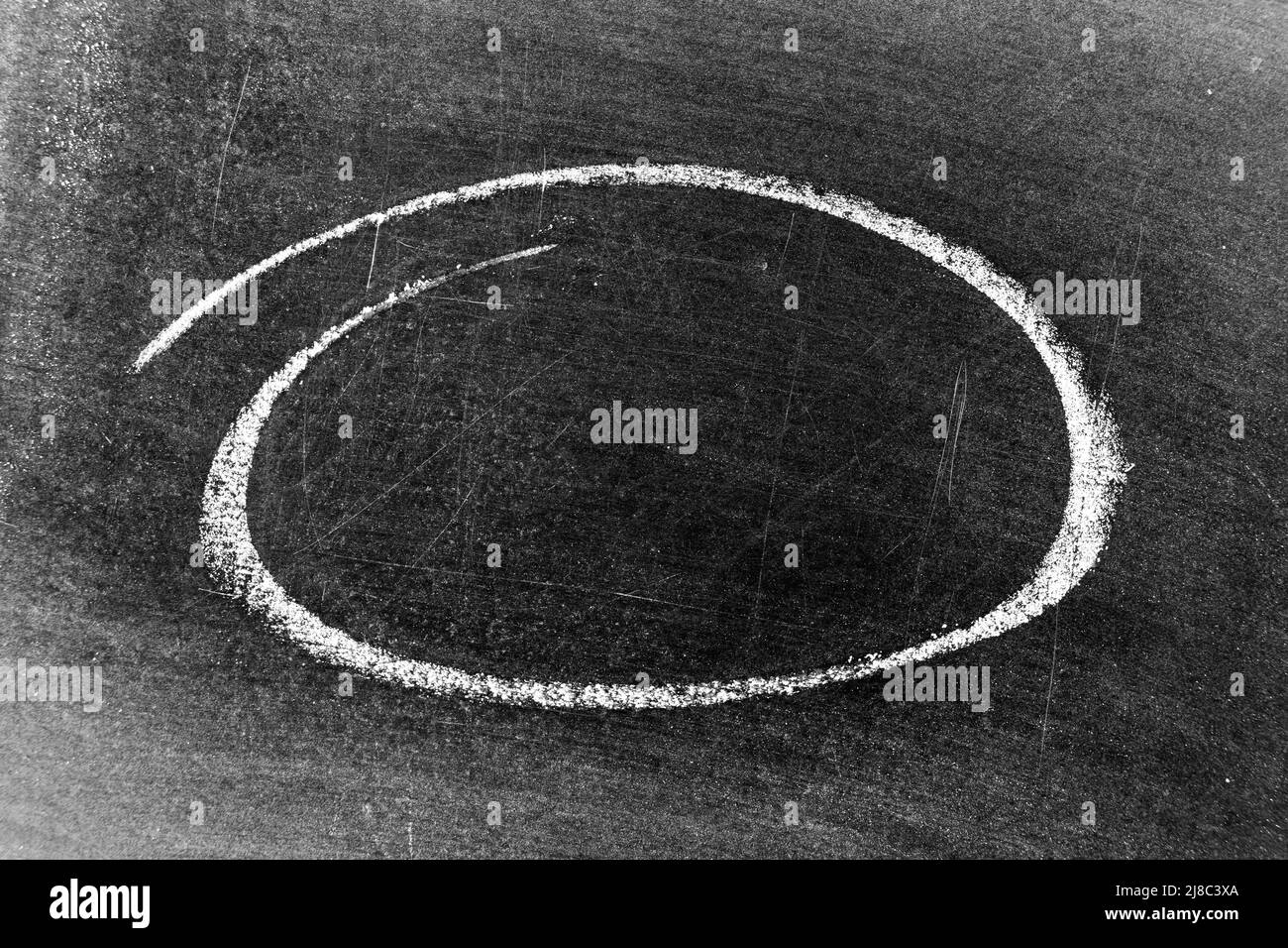 White chalk hand drawing as circle or round shape on blackboard or ...