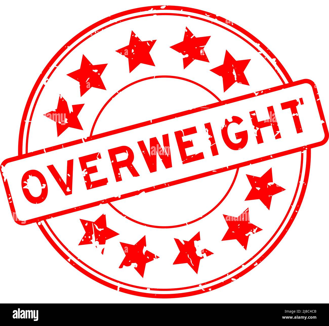 Grunge red overweight word with star icon round rubber seal stamp on white background Stock ...