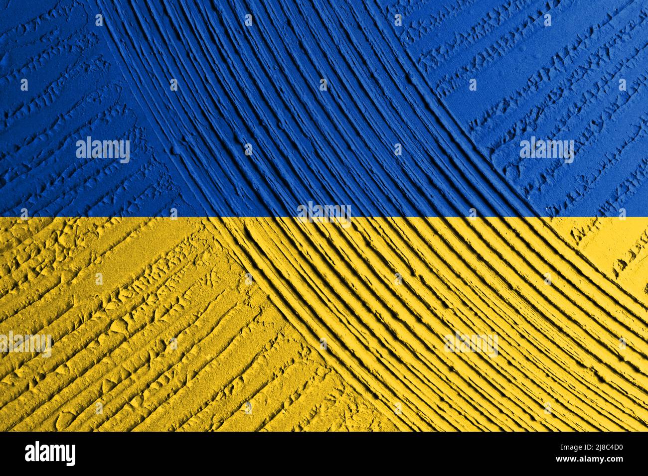 Ukrainian state national flag. Texture concrete grunge wall in yellow ...