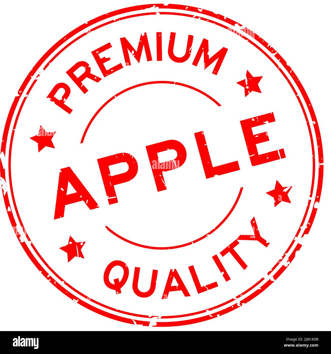 Grunge red premium quality apple word round rubber seal stamp on white ...