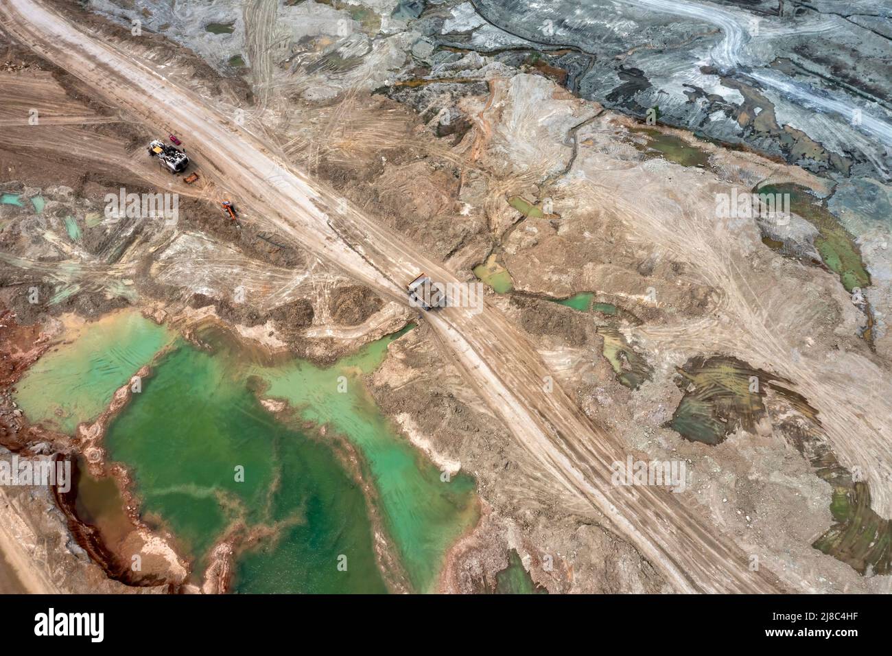 View into the opencast lignite mine in the lignite mining area near ...