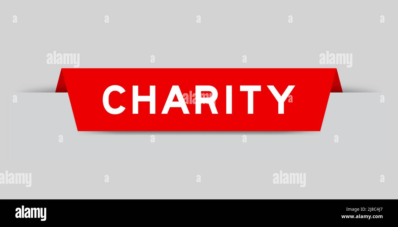 Red color inserted label with word charity on gray background Stock ...