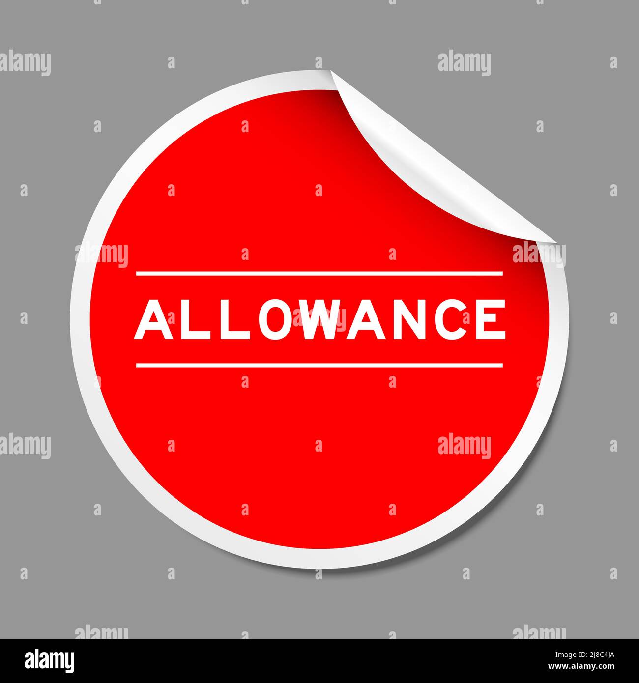 Red color peel sticker label with word allowance on gray background ...