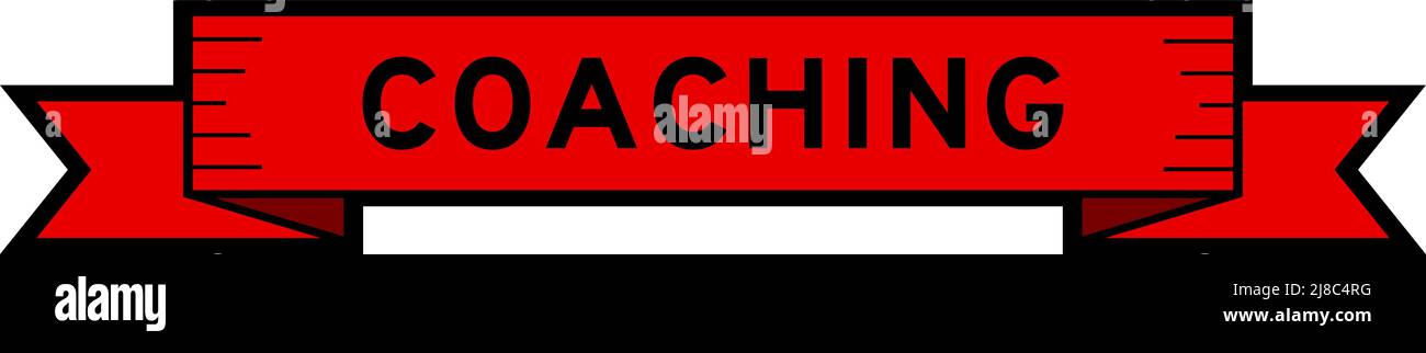 Ribbon label banner with word coaching in red color on white background ...