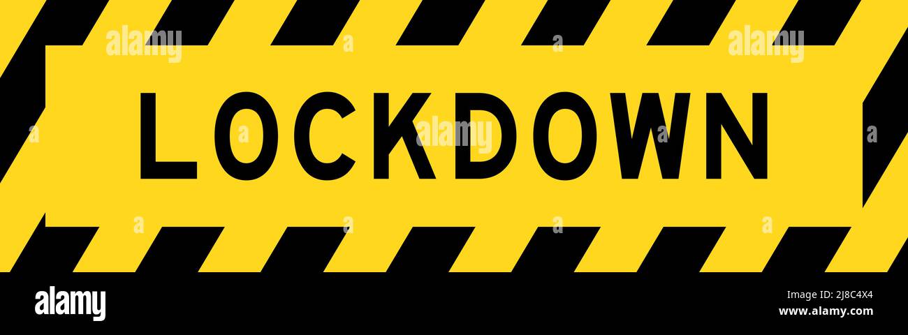 Yellow and black color with line striped label banner with word ...