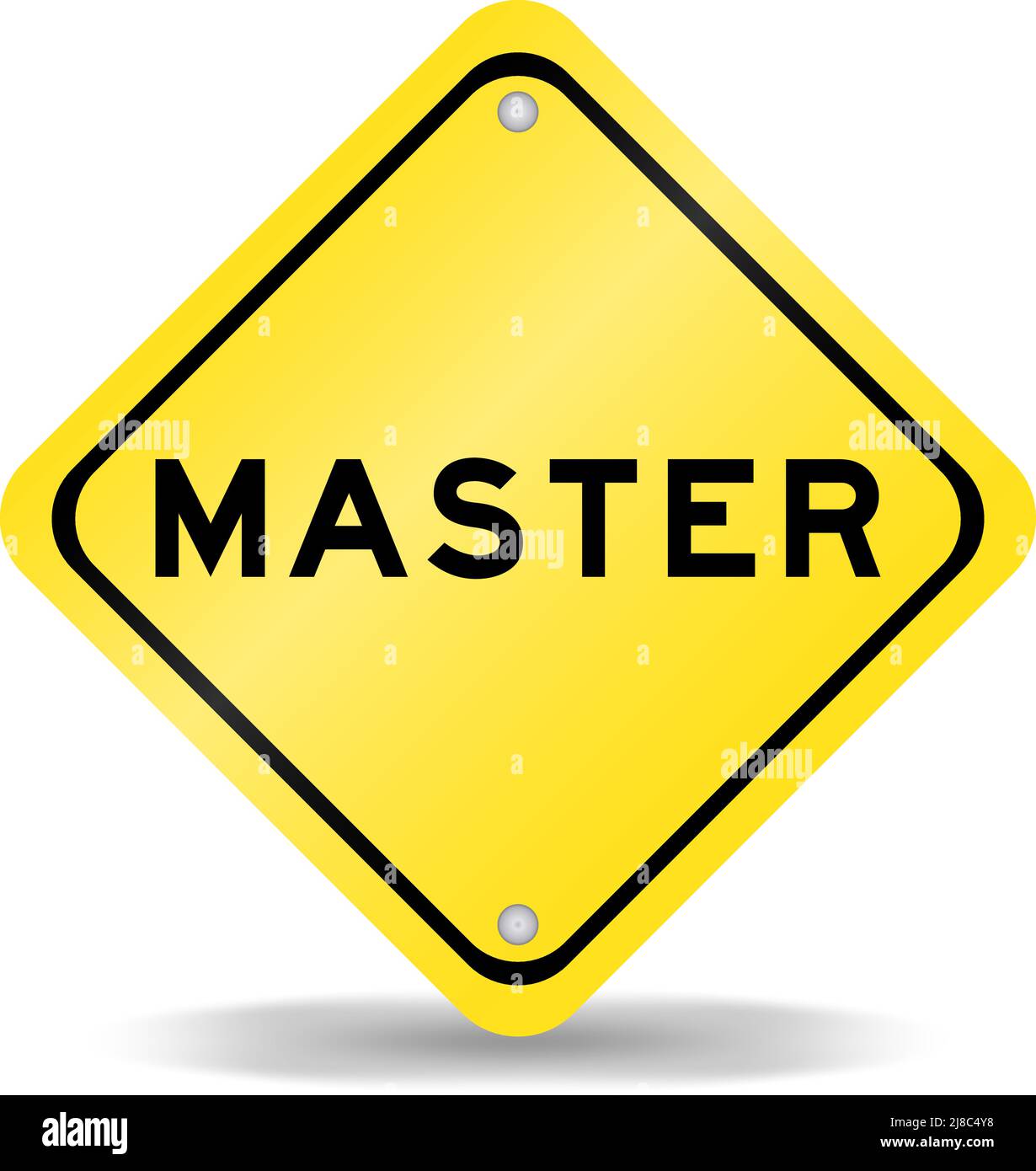 Yellow color transportation sign with word master on white background ...