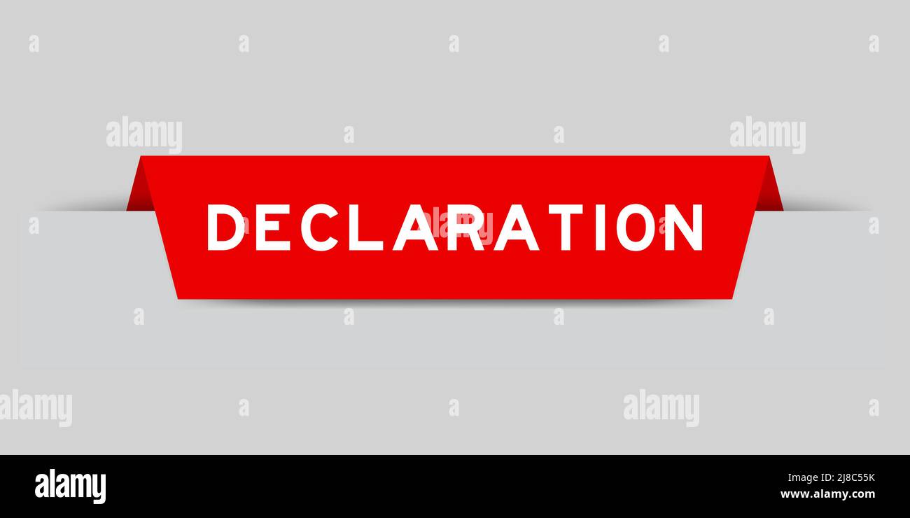 Red color inserted label with word declaration on gray background Stock ...