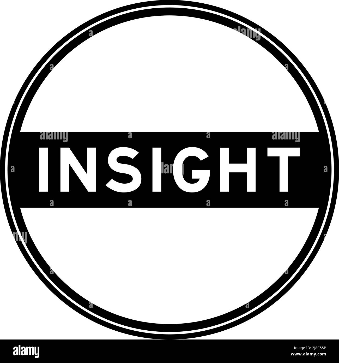Black color round seal sticker in word insight on white background ...
