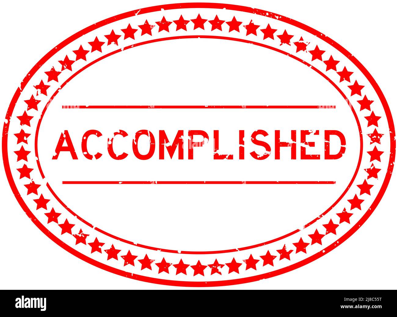 Grunge red accomplished word oval rubber seal stamp on white background ...