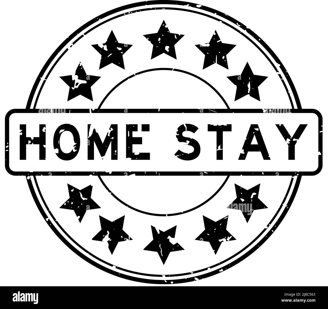 Grunge black home stay word with star icon round rubber seal stamp on ...