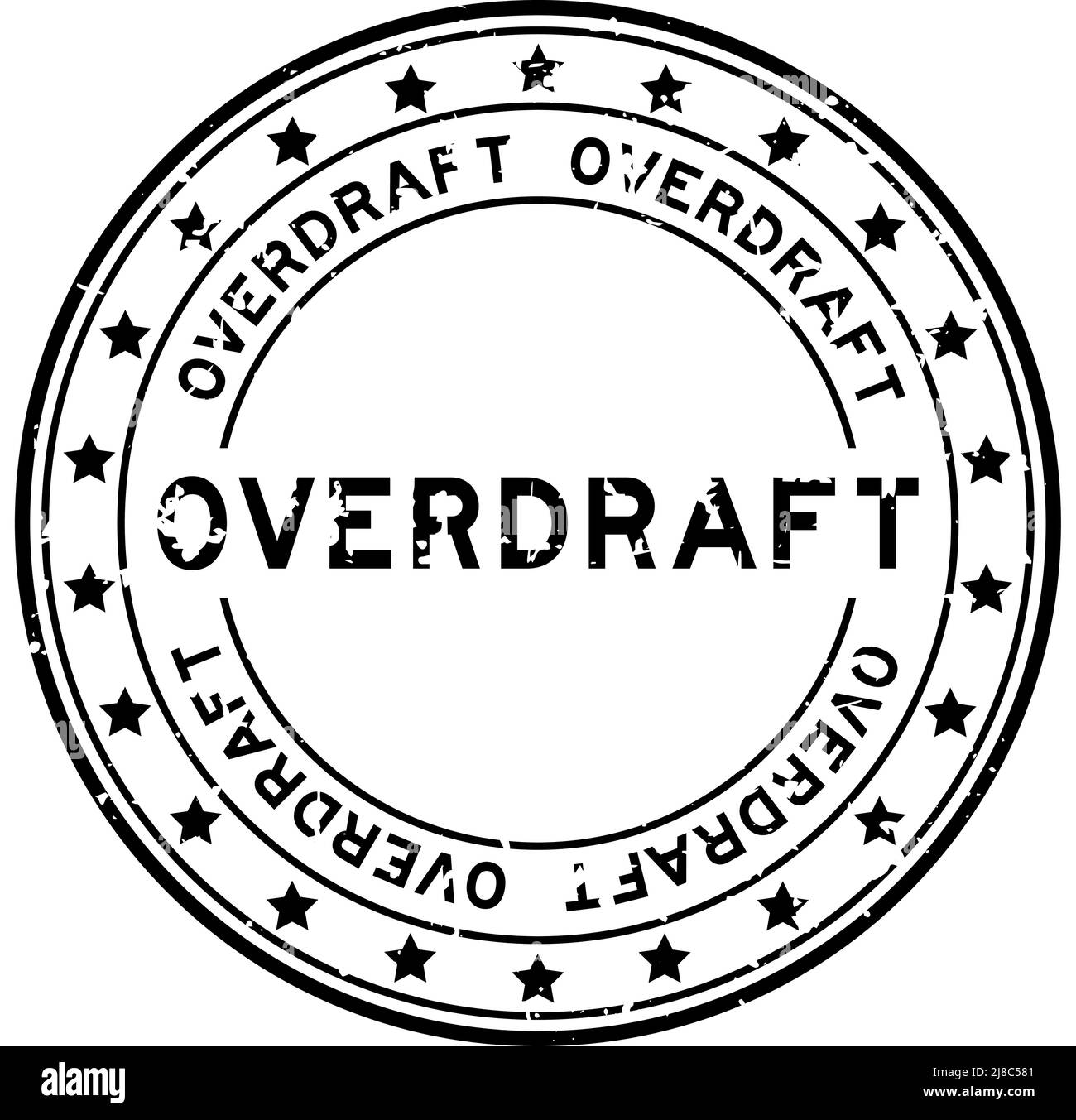 Grunge black overdraft word with star icon round rubber seal stamp on ...