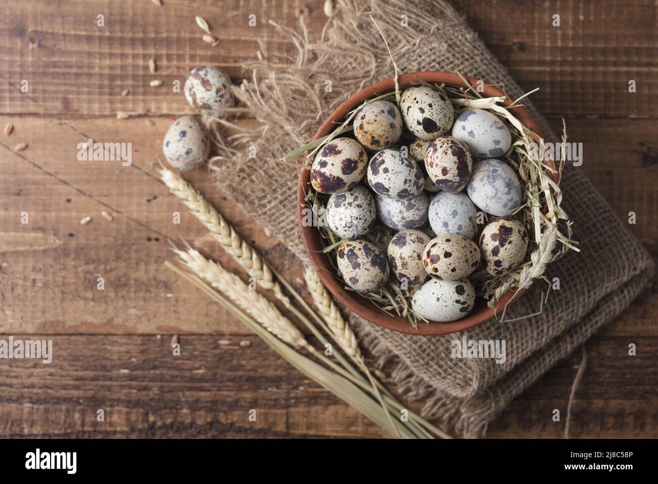 Quail eggs in a bowl top view Stock Photo - Alamy