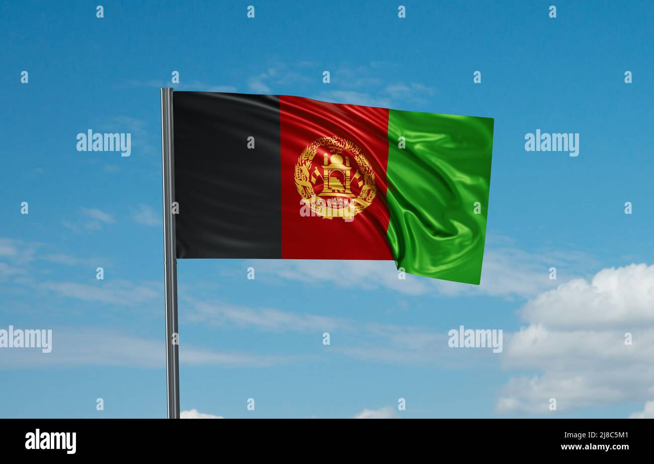 Afghanistan national flag waving in the wind. Sky background 3D ...