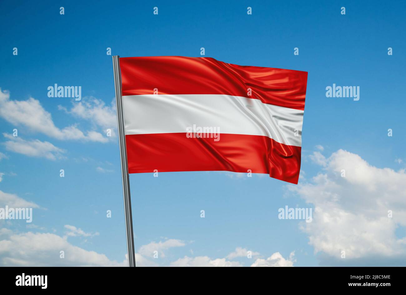 Austria national flag waving in the wind. Sky background 3D ...