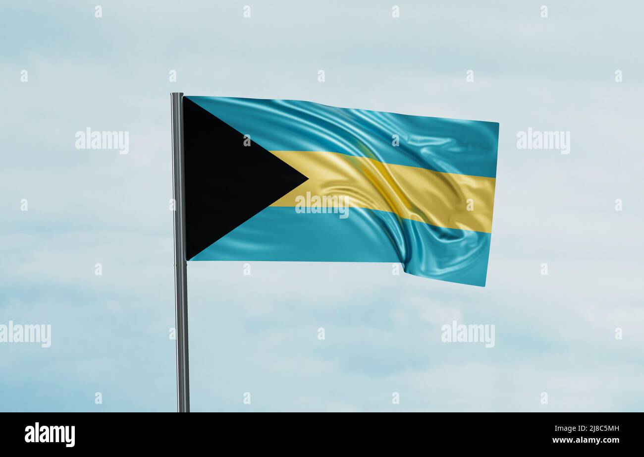 Bahamas national flag waving in the wind. Sky background 3D ...