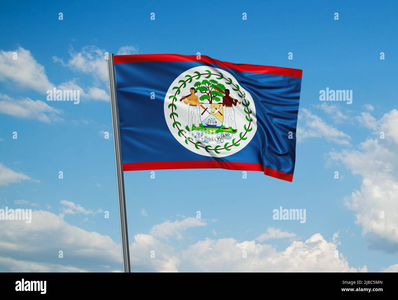 Belize national flag waving in the wind. Sky background 3D illustration ...