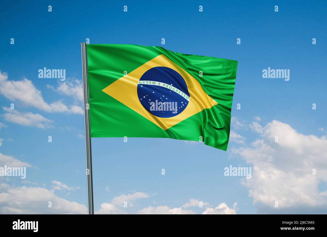 Brazilnational flag waving in the wind. Sky background 3D illustration ...