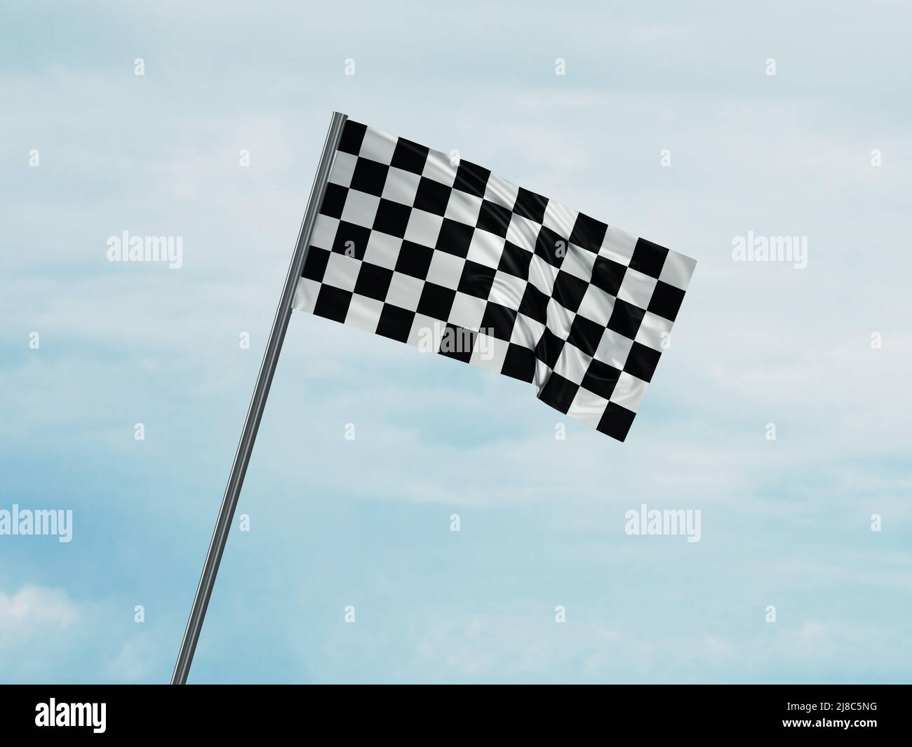 Checkered Racer flag waving in the wind. Sky background 3D illustration ...