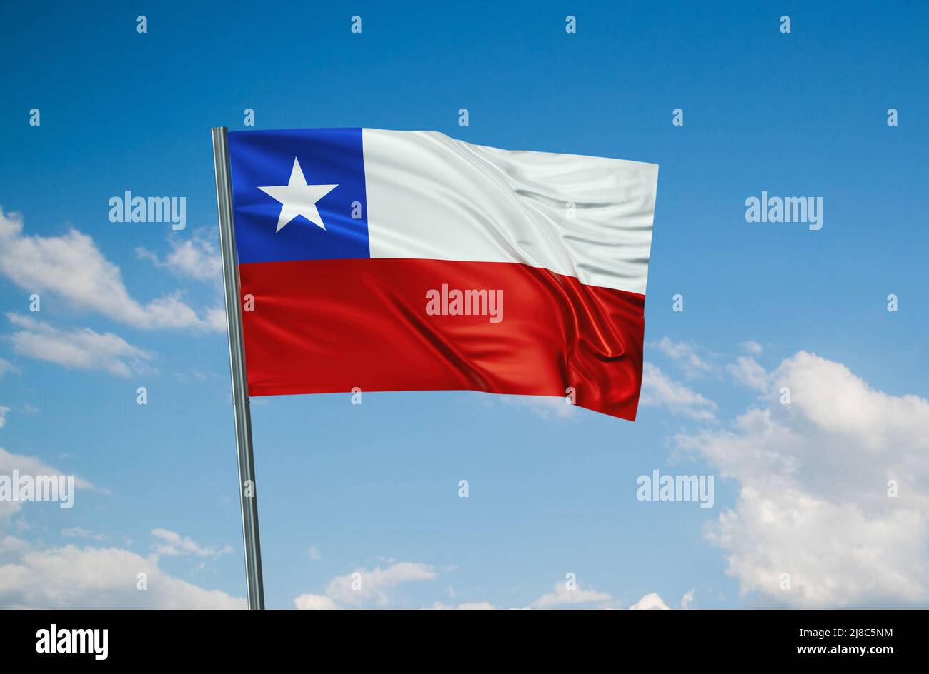 Chile national flag waving in the wind. Sky background 3D illustration ...