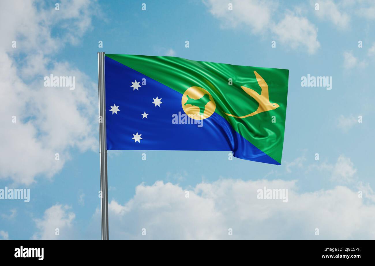 Christmas Island national flag waving in the wind. Sky background 3D ...