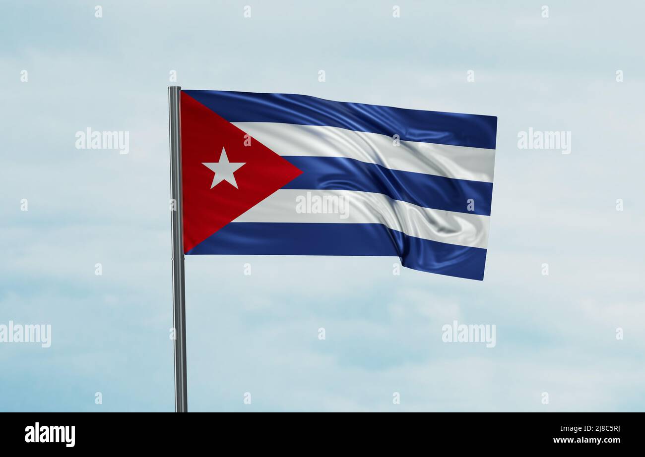 Cuba national flag waving in the wind. Sky background 3D illustration ...