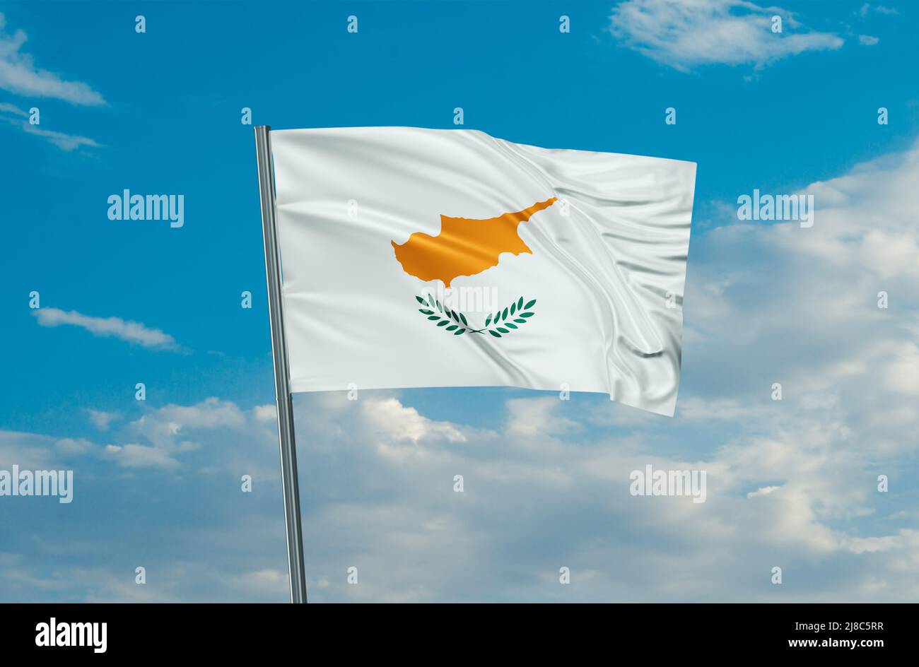 Cyprus national flag waving in the wind. Sky background 3D illustration ...