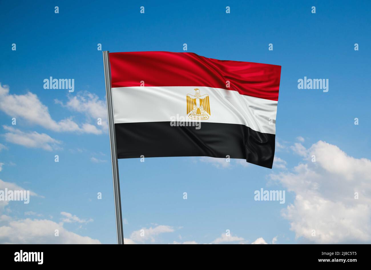 Egypt national flag waving in the wind. Sky background 3D illustration ...
