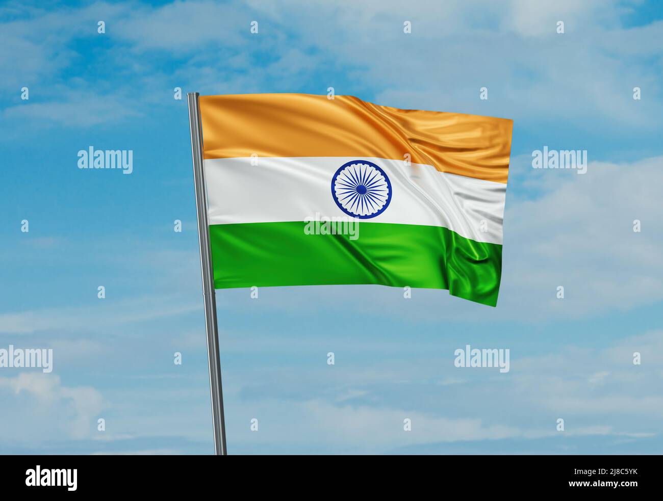 India national flag waving in the wind. Sky background 3D illustration Stock Photo - Alamy