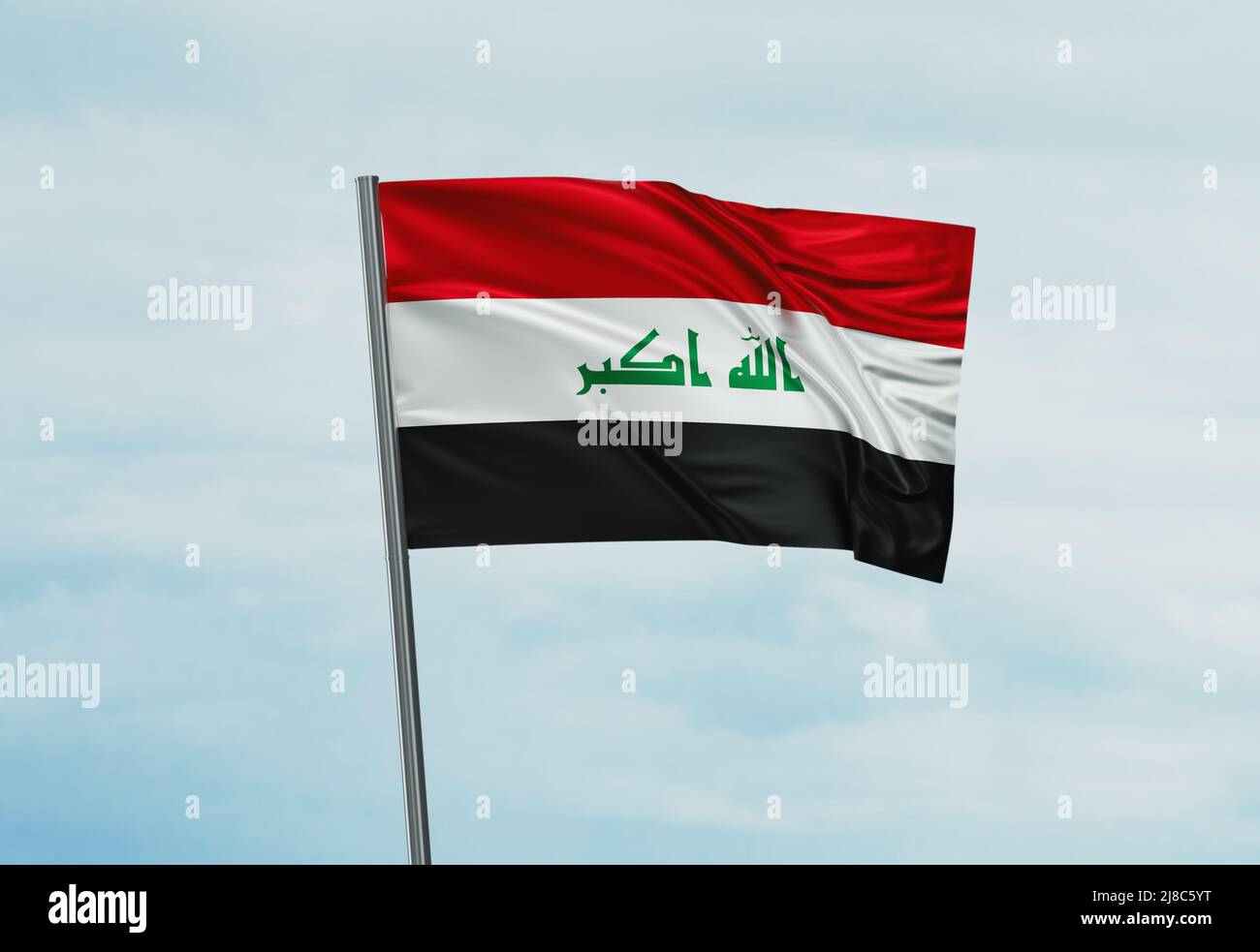 Iraq national flag waving in the wind. Sky background 3D illustration ...
