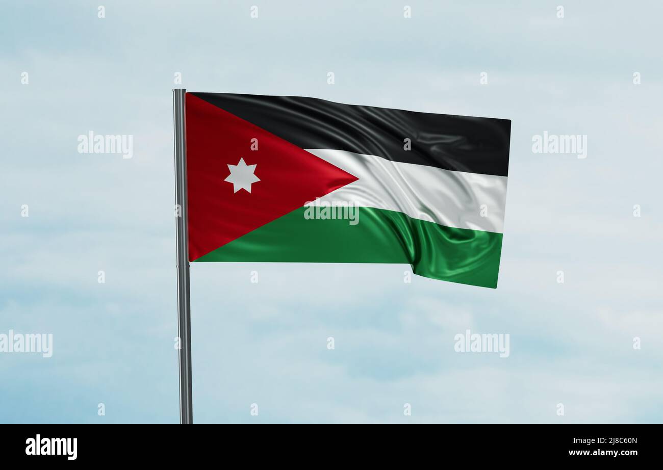 Jordan national flag waving in the wind. Sky background 3D illustration ...