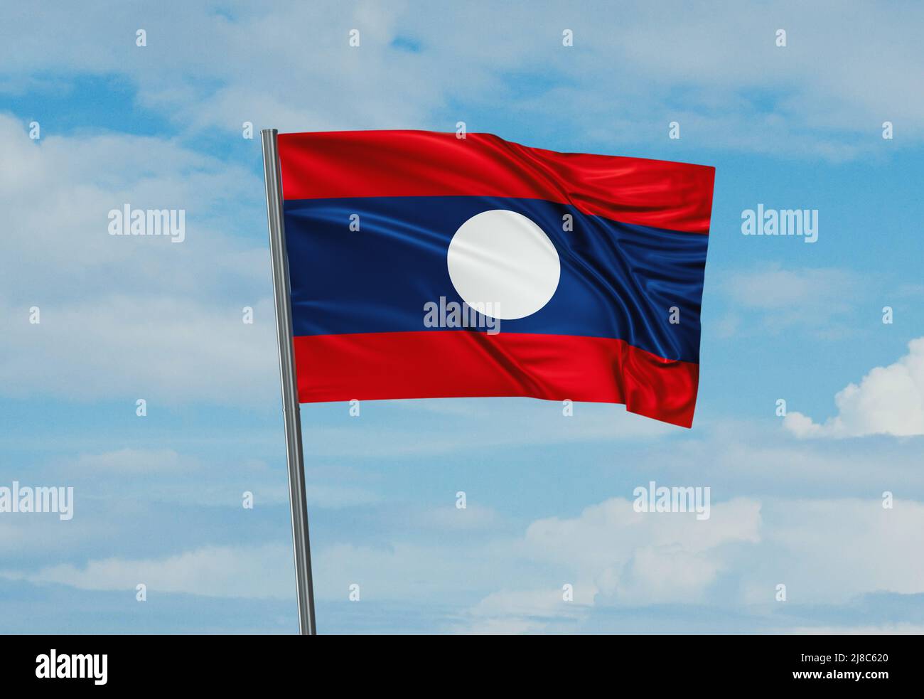 Laos national flag waving in the wind. Sky background 3D illustration ...