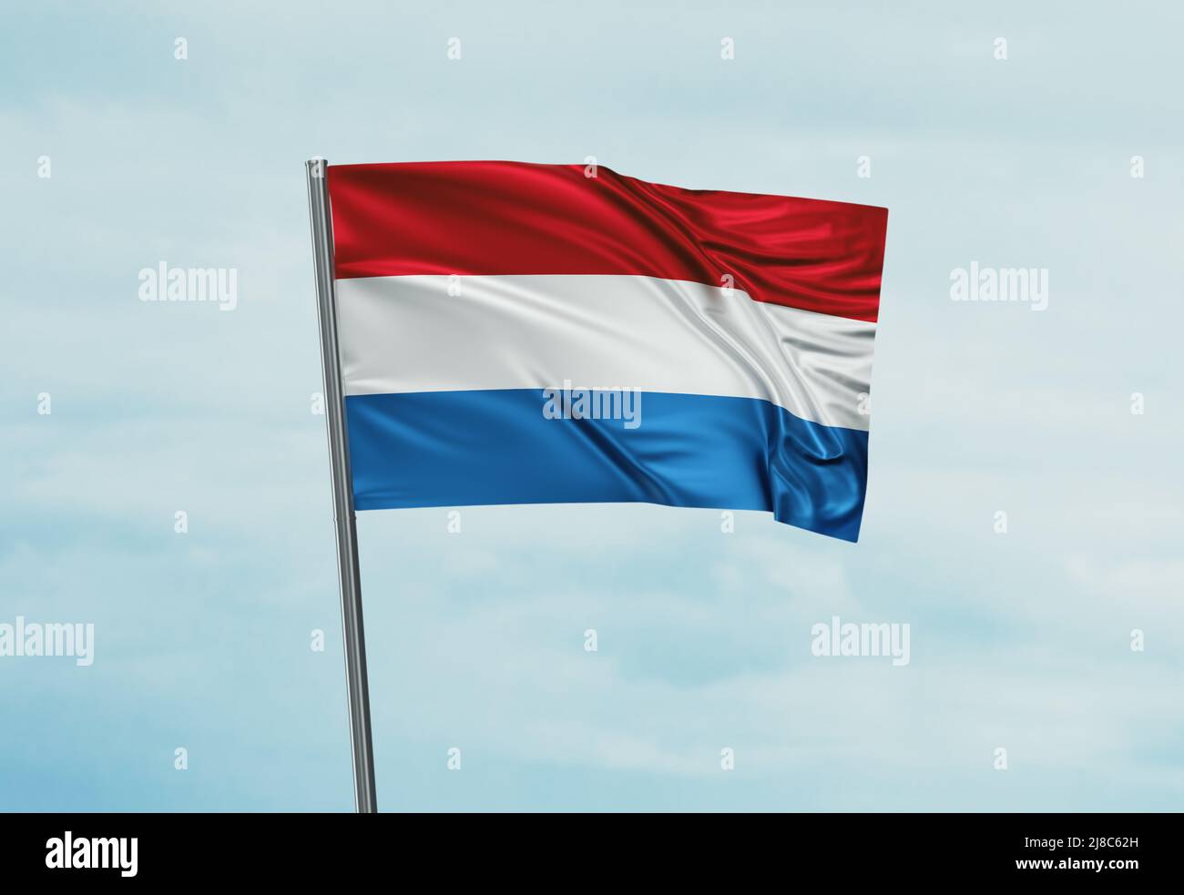 Luxembourg national flag waving in the wind. Sky background 3D illustration Stock Photo - Alamy
