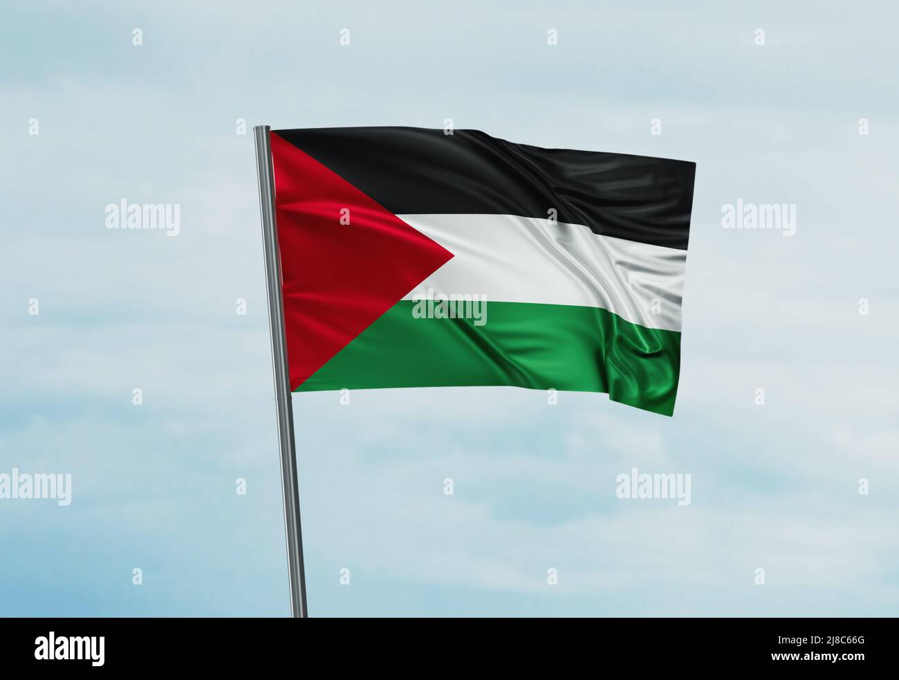Palestine Gaza Strip national flag waving in the wind. Sky background ...