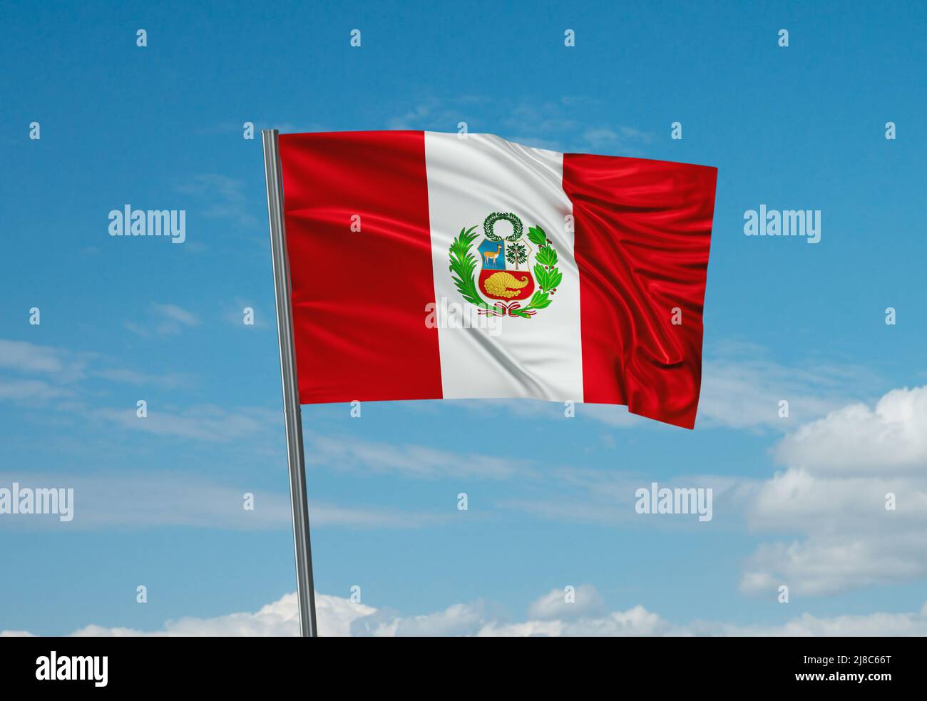 Peru national flag waving in the wind. Sky background 3D illustration ...