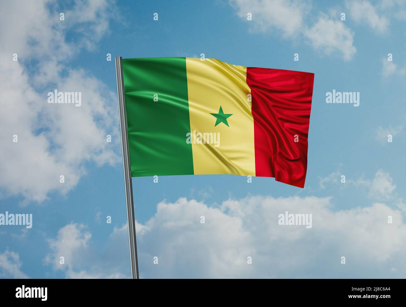 Senegal national flag waving in the wind. Sky background 3D ...