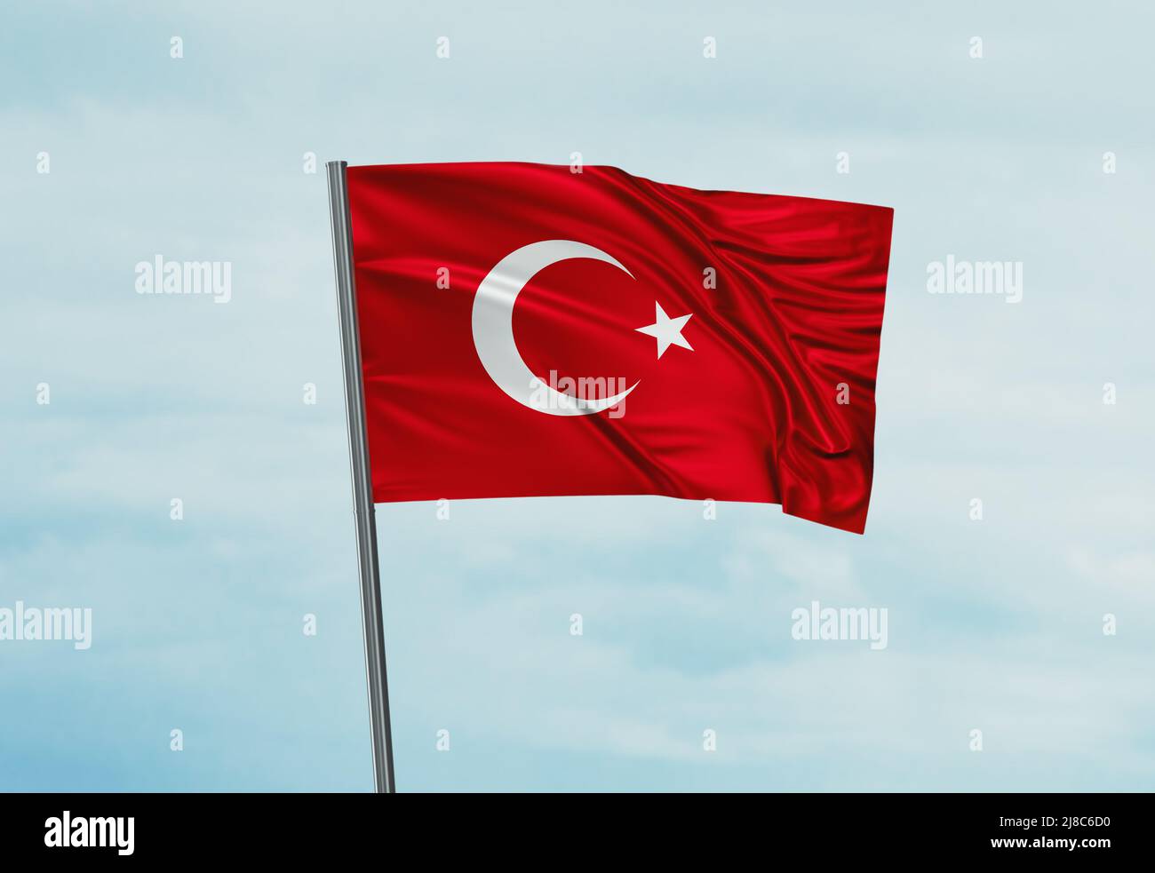Turkmenistan National Flag Waving In The Wind Sky Background 3d