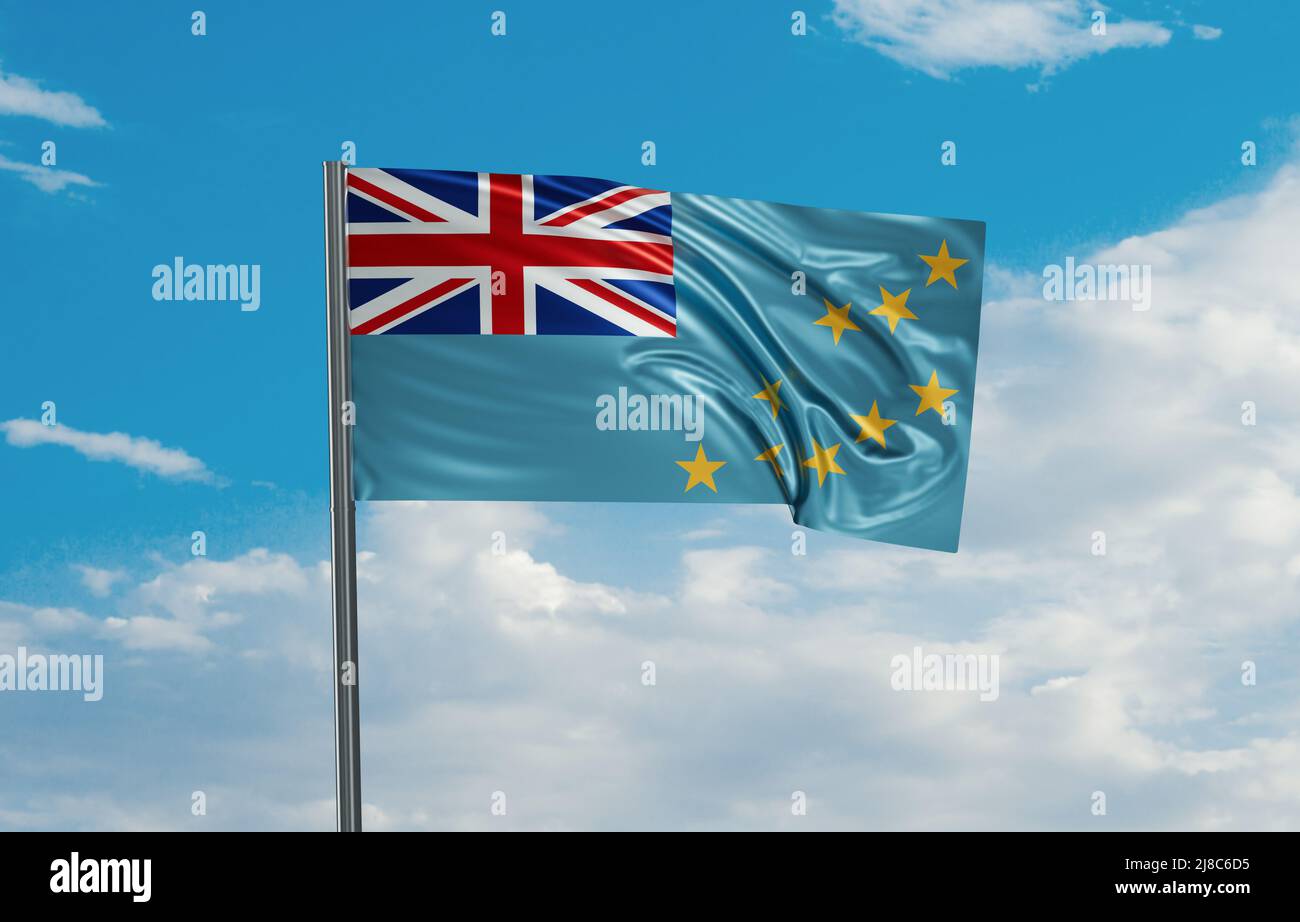 Tuvalu national flag waving in the wind. Sky background 3D illustration ...