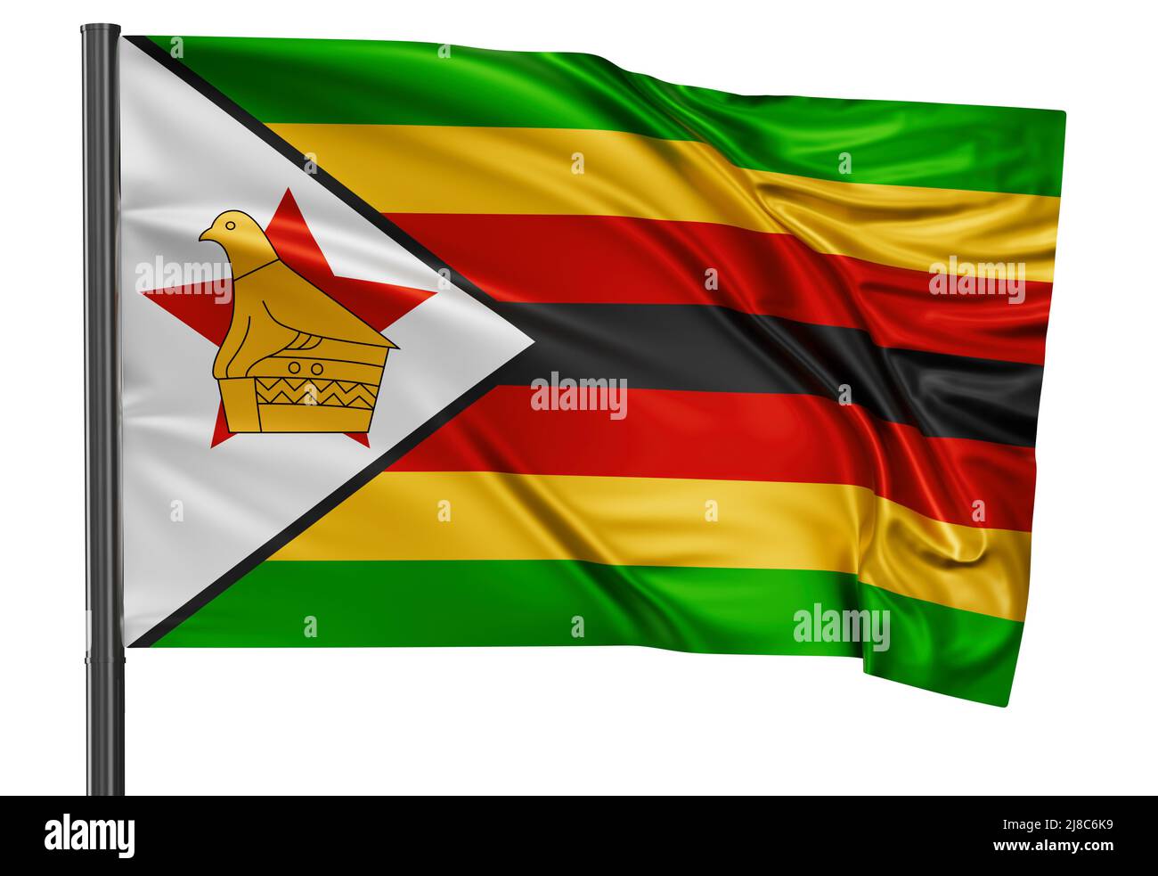 Zimbabwe national flag waving in the wind. Isolated on white background ...