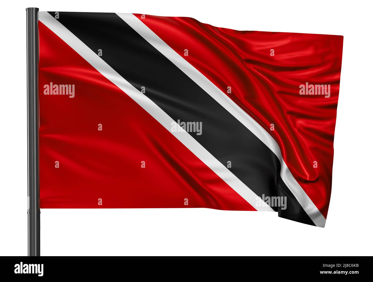 Trinidad and Tobago national flag waving in the wind. Isolated on white background 3D ...