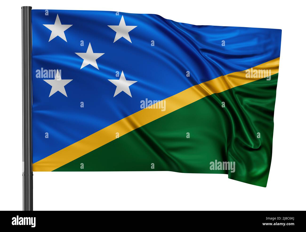 Solomon Islands national flag waving in the wind. Isolated on white background 3D illustration ...