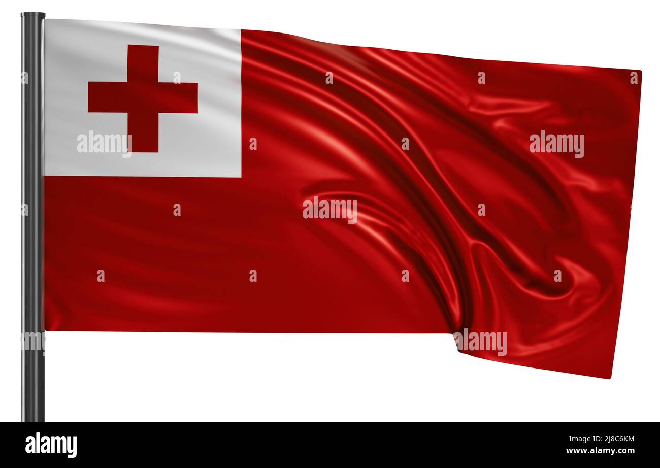 Tonga national flag waving in the wind. Isolated on white background 3D ...