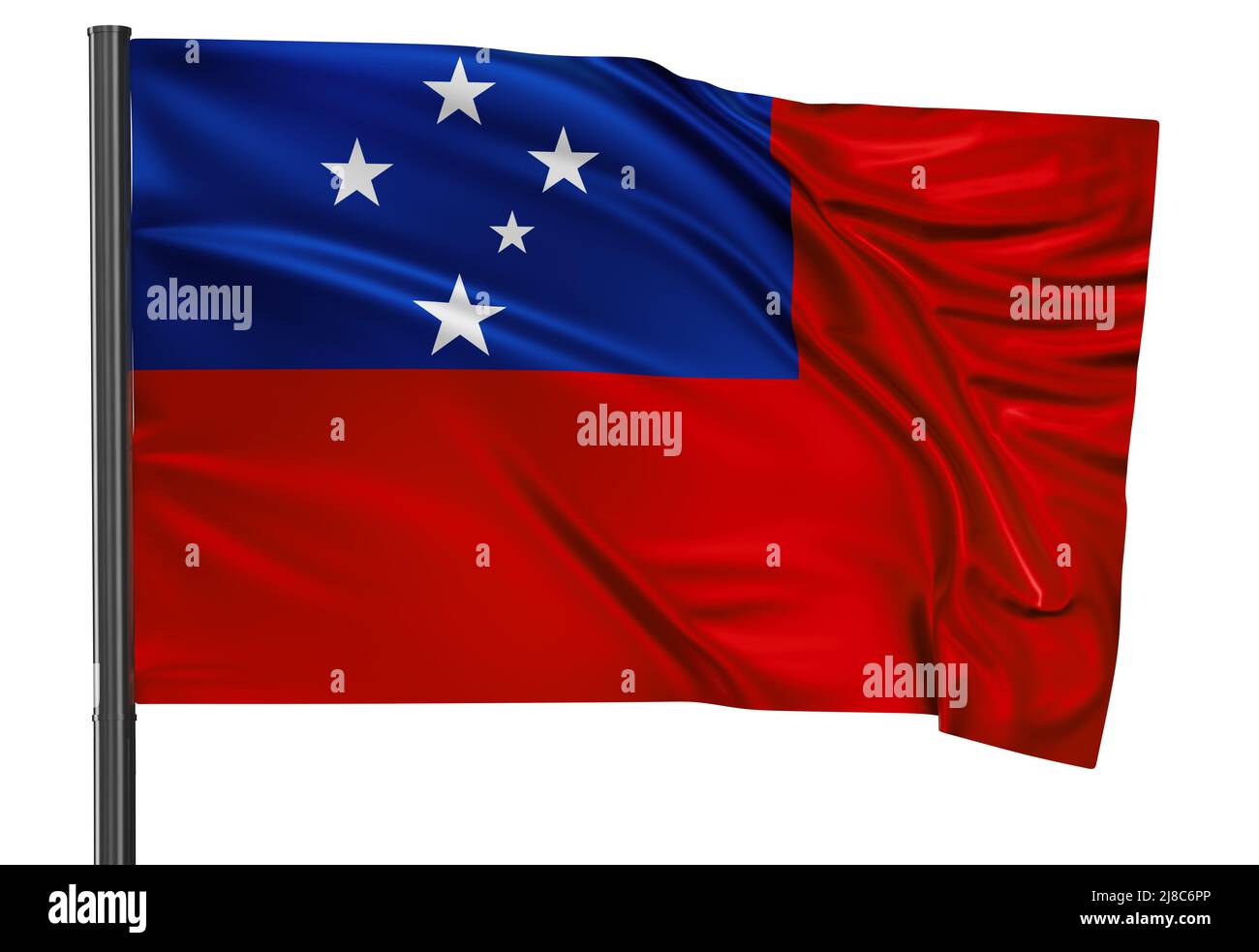 Samoa national flag waving in the wind. Isolated on white background 3D ...