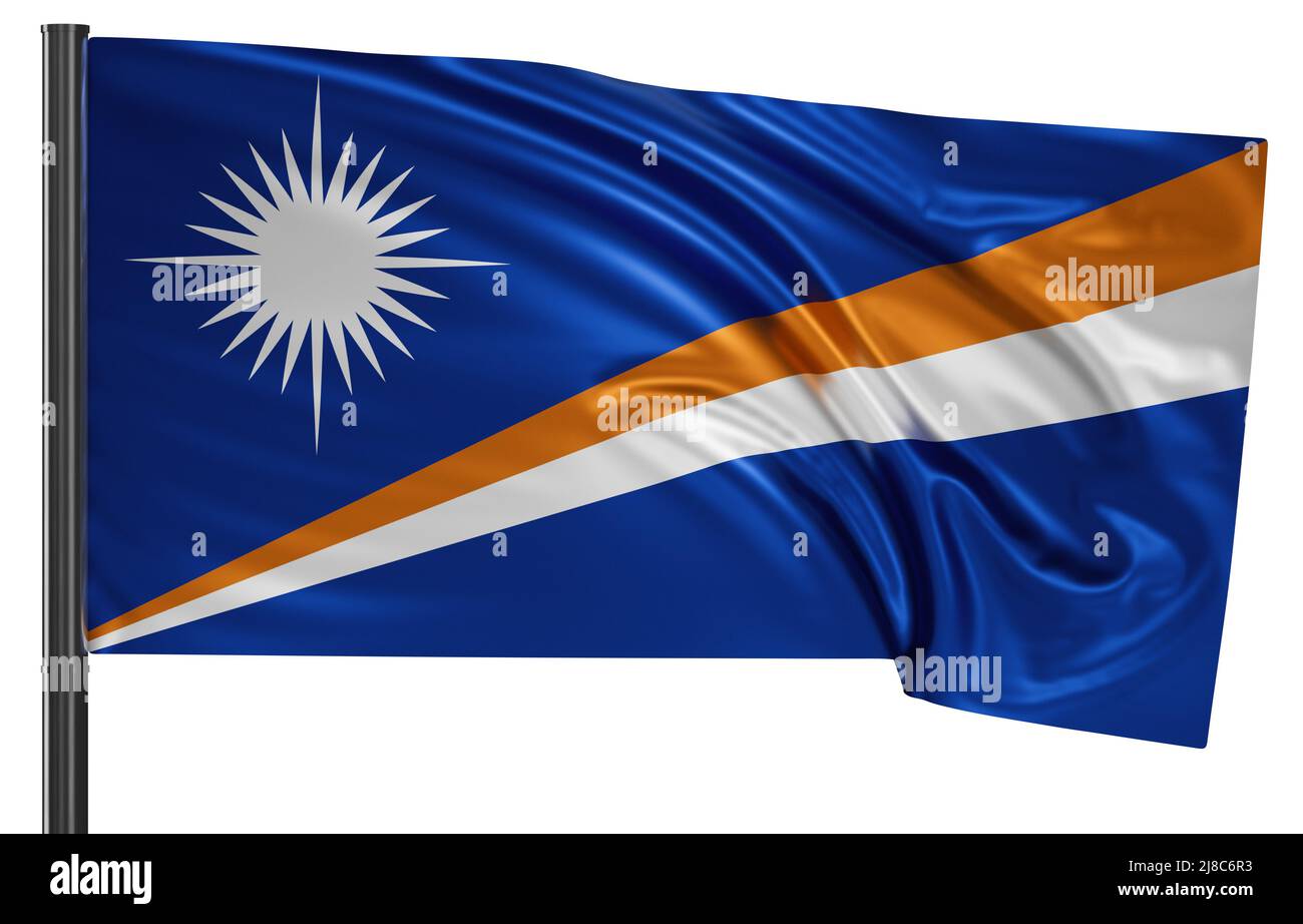 Marshall Islands national flag waving in the wind. Isolated on white ...