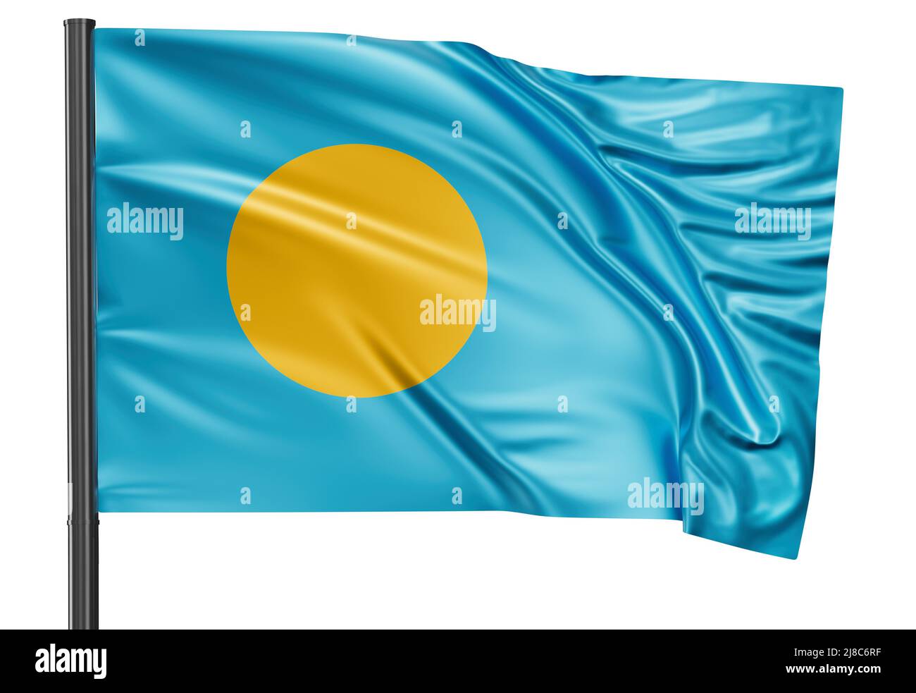 Palau national flag waving in the wind. Isolated on white background 3D illustration Stock Photo ...