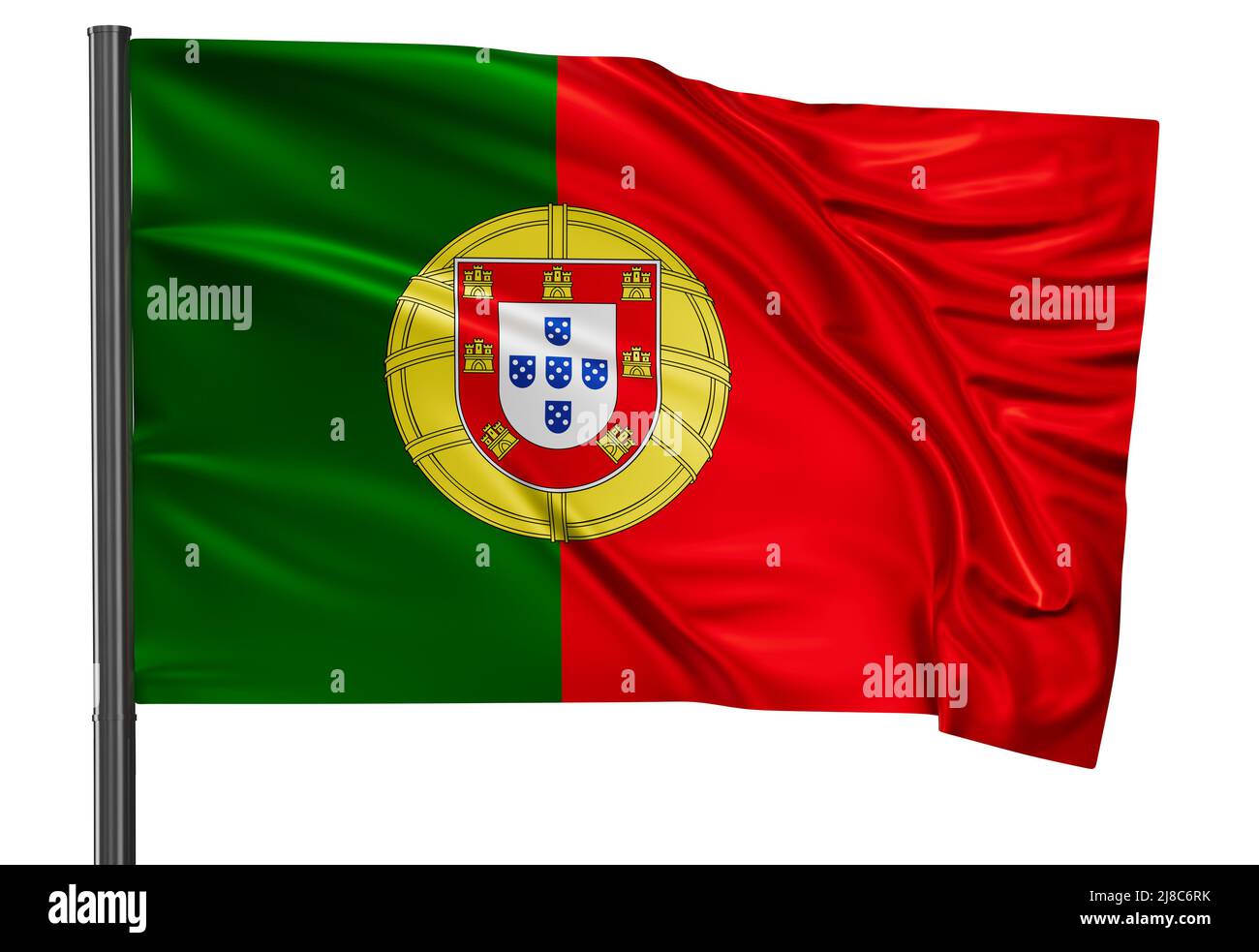 Portugal national flag waving in the wind. Isolated on white background ...
