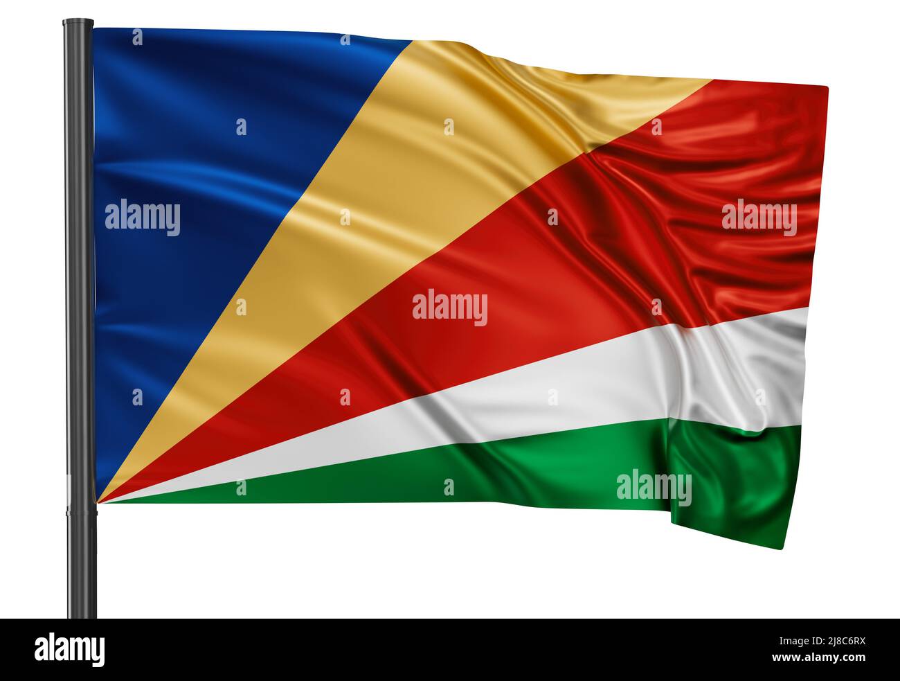 Seychelles national flag waving in the wind. Isolated on white ...