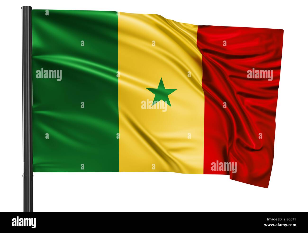 Senegal national flag waving in the wind. Isolated on white background ...